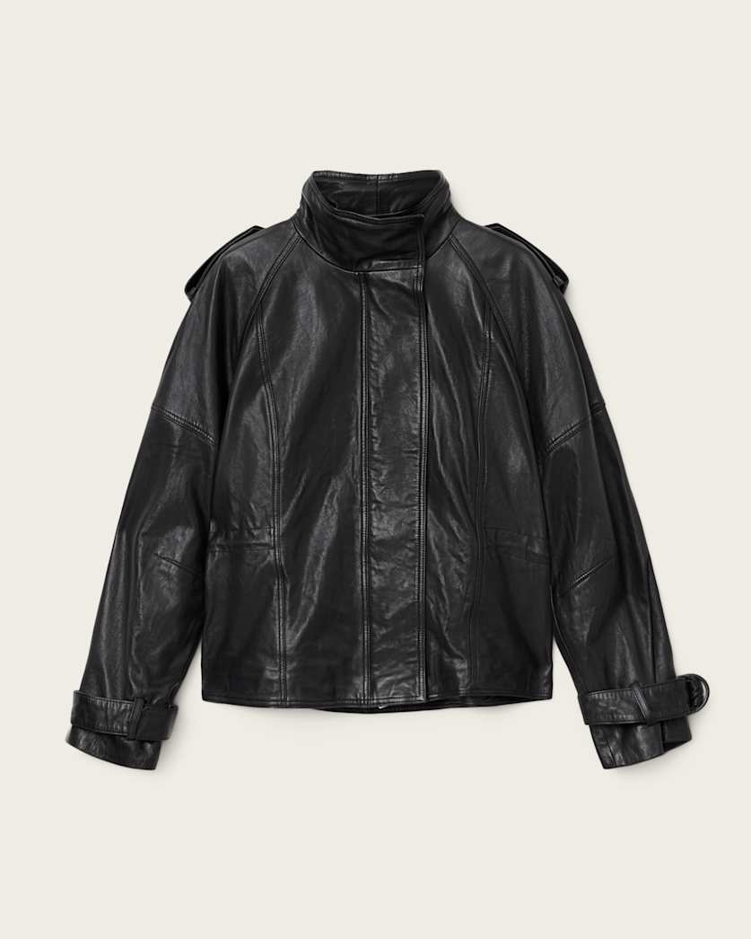 Serne Relaxed Fit Leather Jacket Black | ALLSAINTS Canada